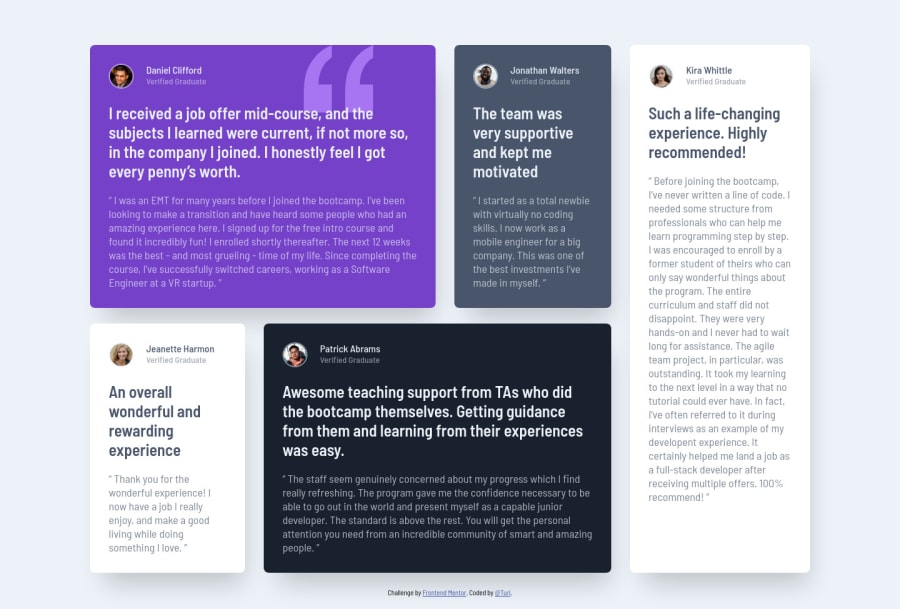 Frontend Mentor Testimonials Grid Section Using Css Grid Coding