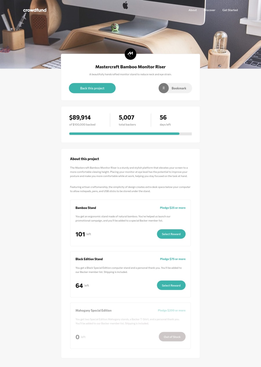 Frontend Mentor Crowdfunding Project Page Made With Html Css And