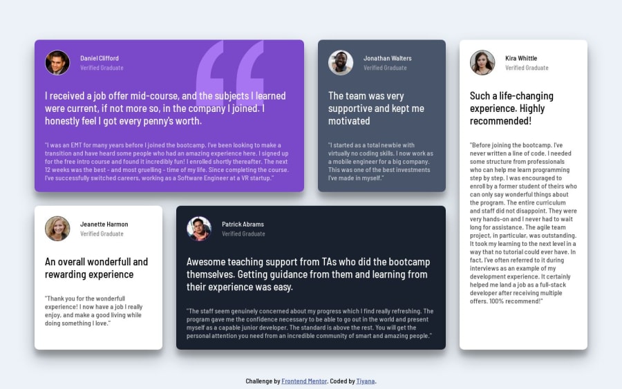 Frontend Mentor Responsive Testimonials Using Grid Coding Challenge