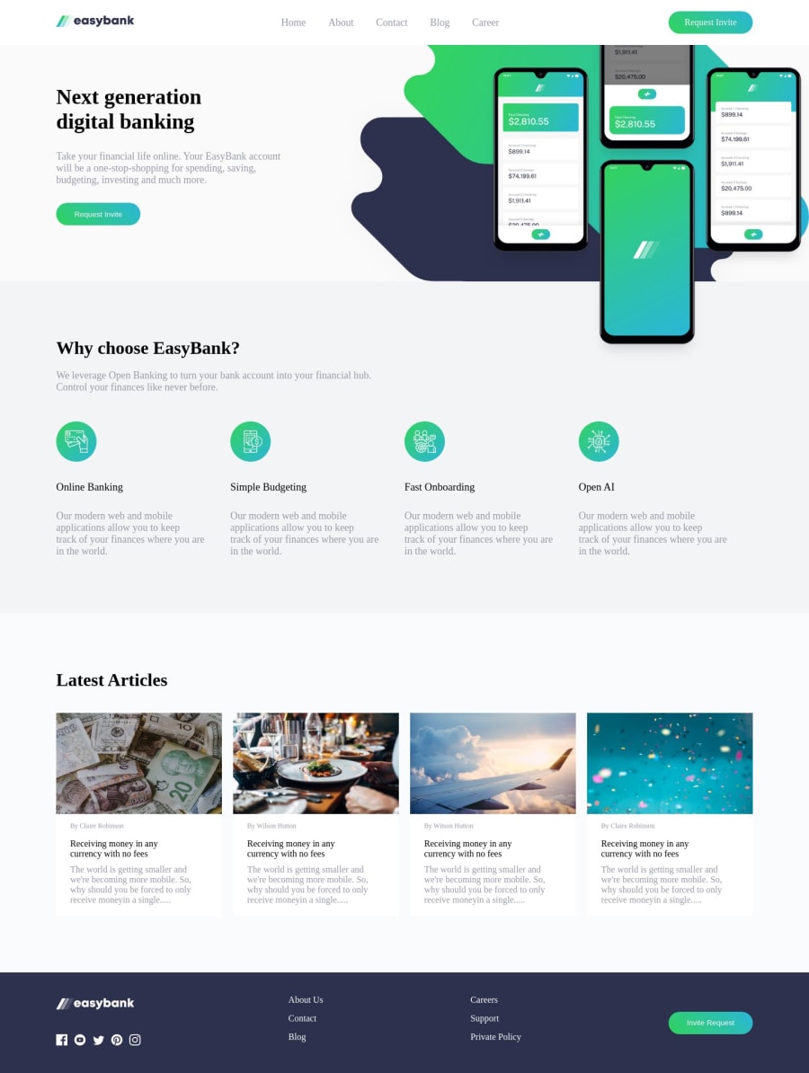 Frontend Mentor Responsive Easybank Landing Page Design With Html Css And Javascript Coding