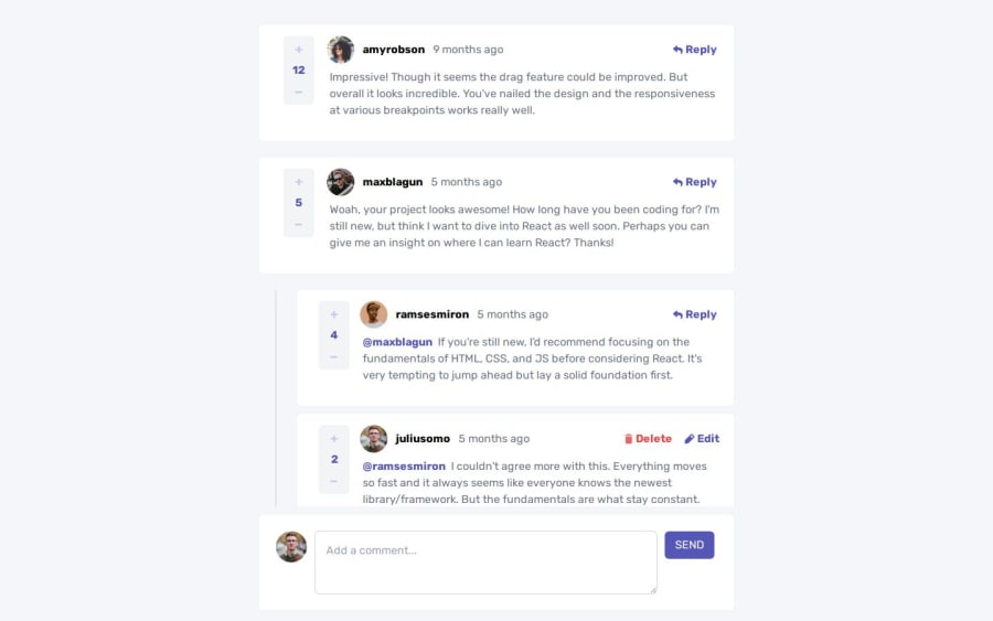 Frontend Mentor Interactive Comment Section Using React And Tailwindcss Coding Challenge Solution