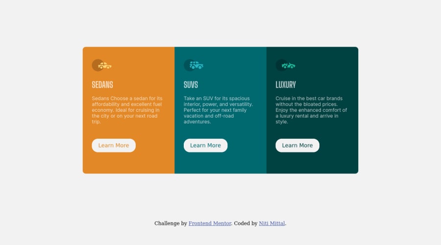 Frontend Mentor | Responsive 3 card layout with HTML and CSS coding challenge solution