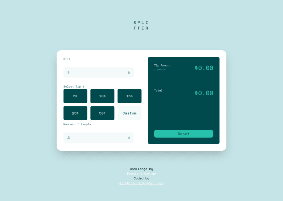 Frontend Mentor Tip Calculator Using Html Tailwind Css And Basic Javascript Coding Challenge