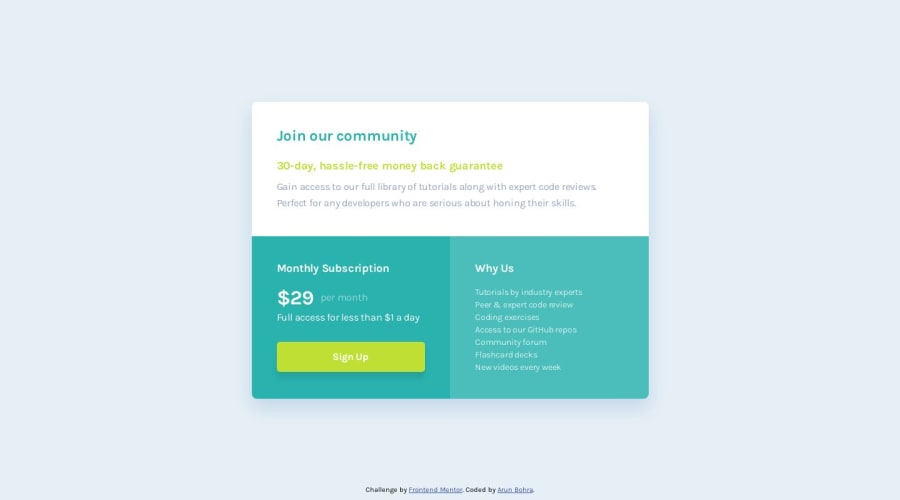 Frontend Mentor Single Price Grid Component Solution Coding Challenge