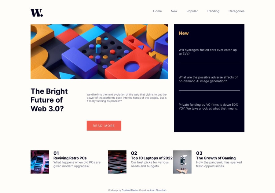 Frontend Mentor News Homepage Landing Using React Coding Challenge