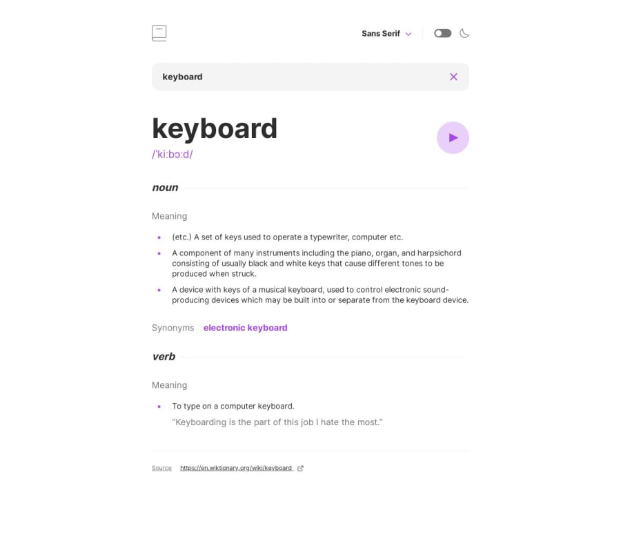 Frontend Mentor Responsive Theme Based Dictionary Web App Using Bootstrap And Js Oops Coding