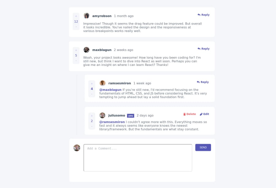 Frontend Mentor Interactive Comments Solution Coding Challenge Solution