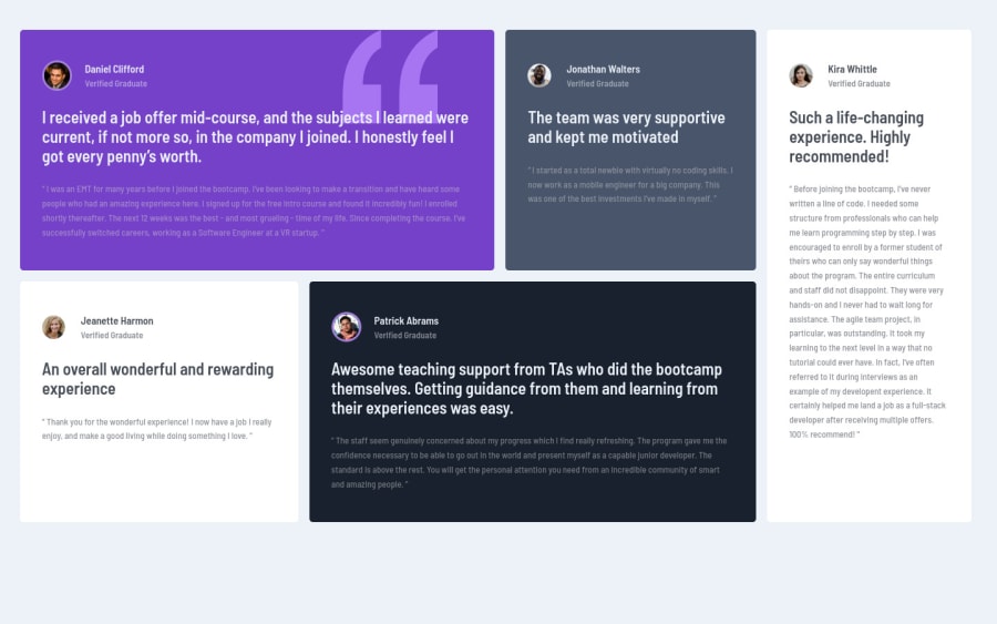 Frontend Mentor Testimonial Grid Section With Css Grid And Sass