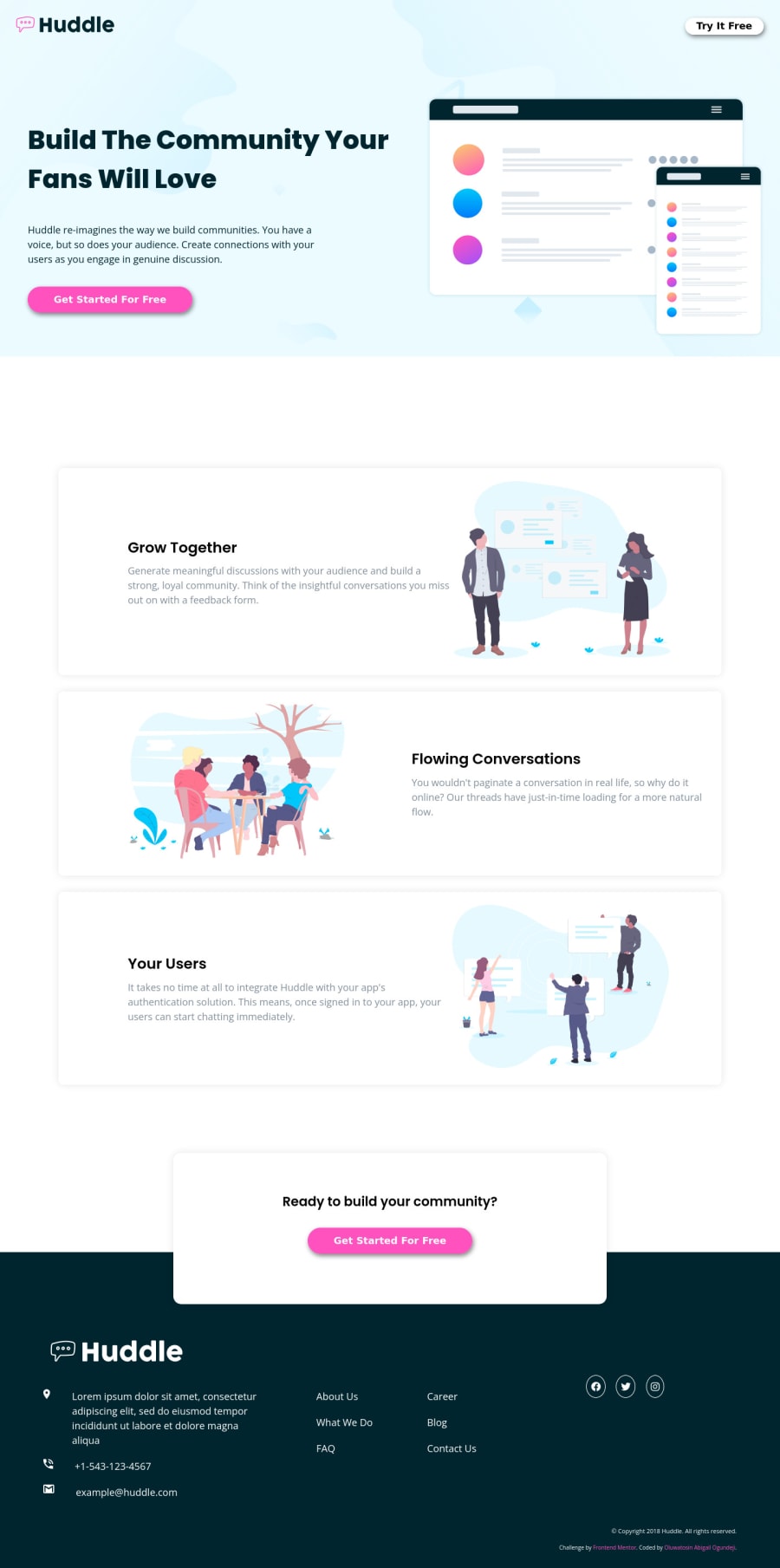 Frontend Mentor Responsive Huddle Landing Page With Alternating Feature Html And Css Coding