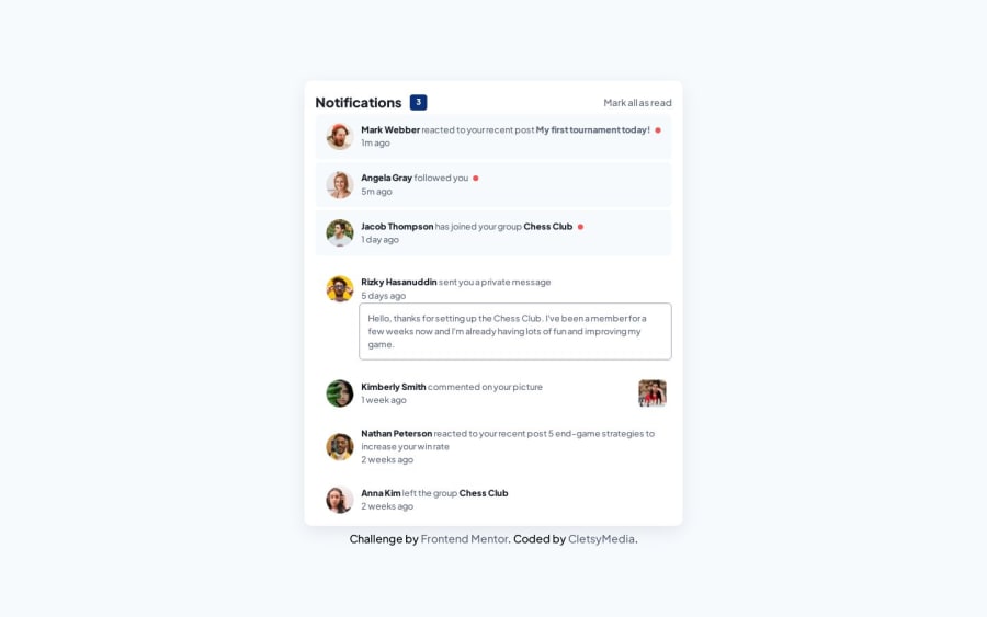 Frontend Mentor Notifications Page Coding Challenge Solution
