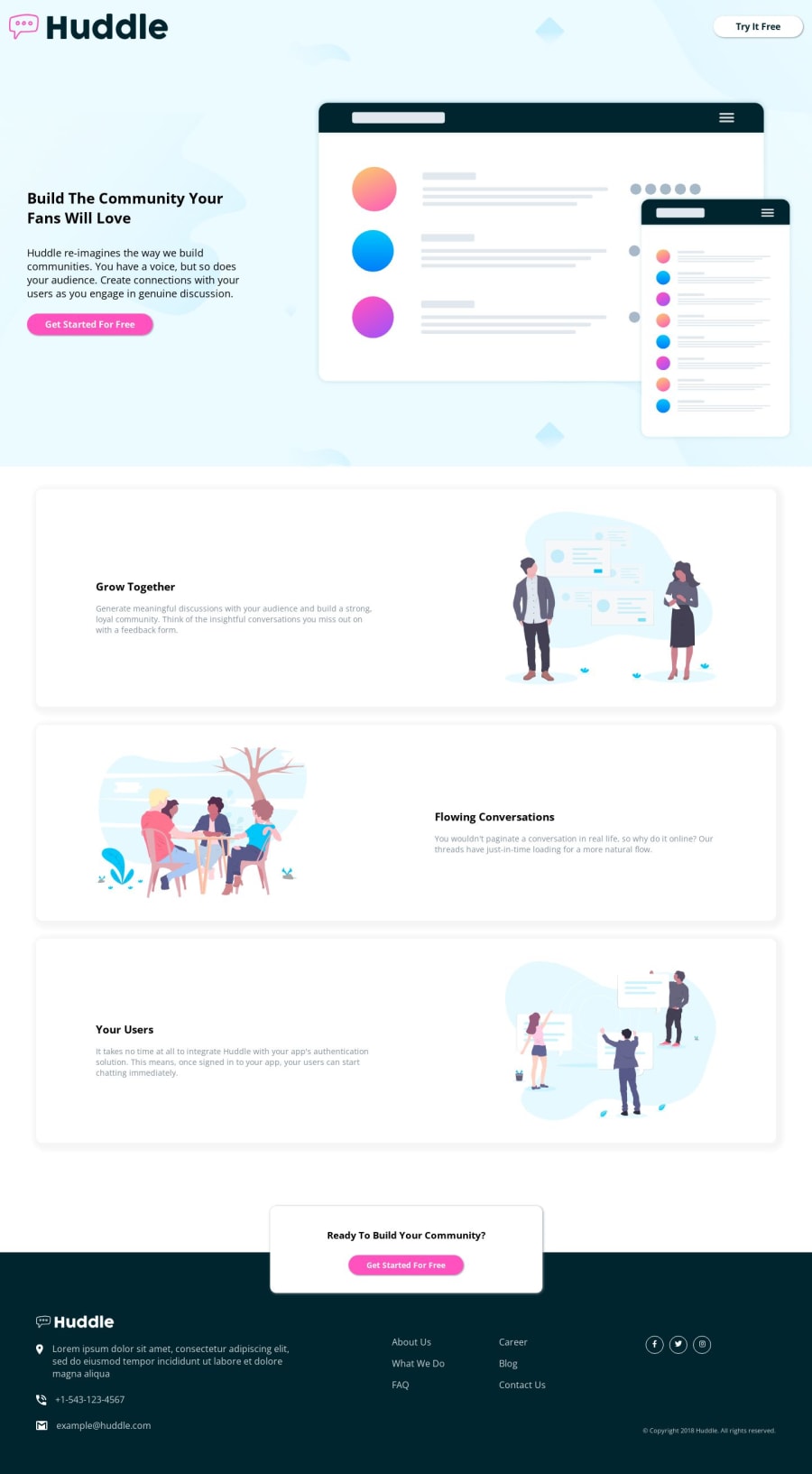 Frontend Mentor Huddle Landing Page With Alternating Feature Blocks Using Html And Css Coding
