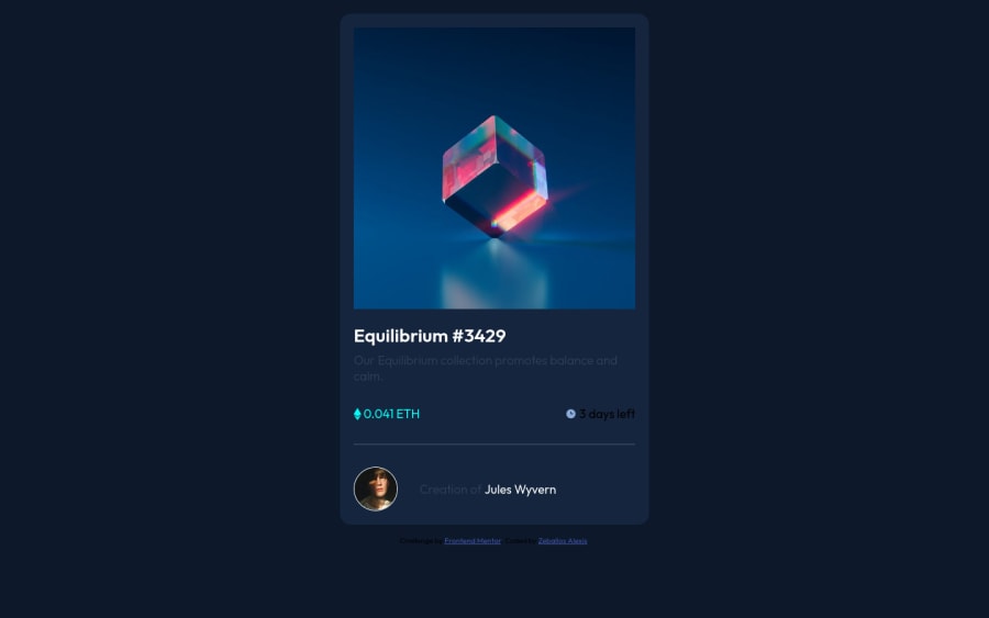Frontend Mentor Nft Card Component With Html And Css Coding Challenge