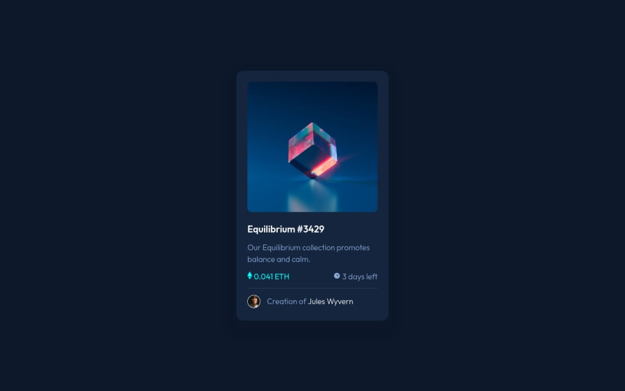 Frontend Mentor Nft Preview Card Solution Using Css Grid And Flexbox Coding Challenge Solution