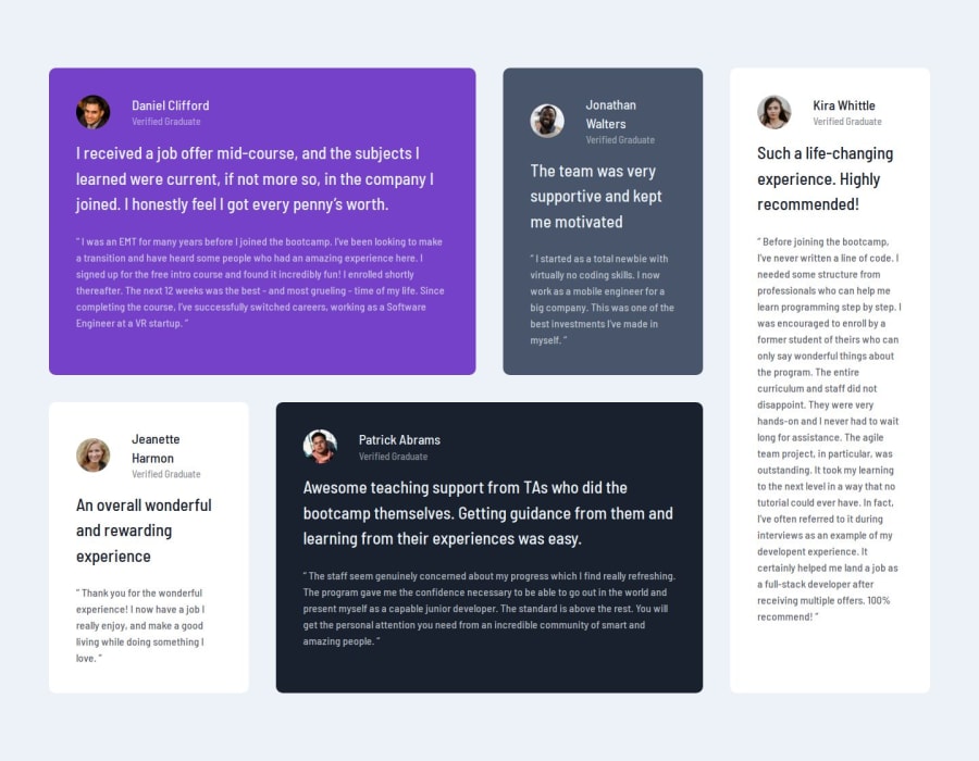 Frontend Mentor Responsive Testimonials Grid Section Made Using React And Tailwind Coding