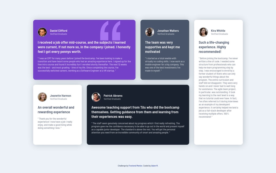 Frontend Mentor Responsive Grid Testimonial Coding Challenge Solution