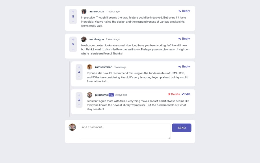 Frontend Mentor Interactive Comment Section Coding Challenge Solution