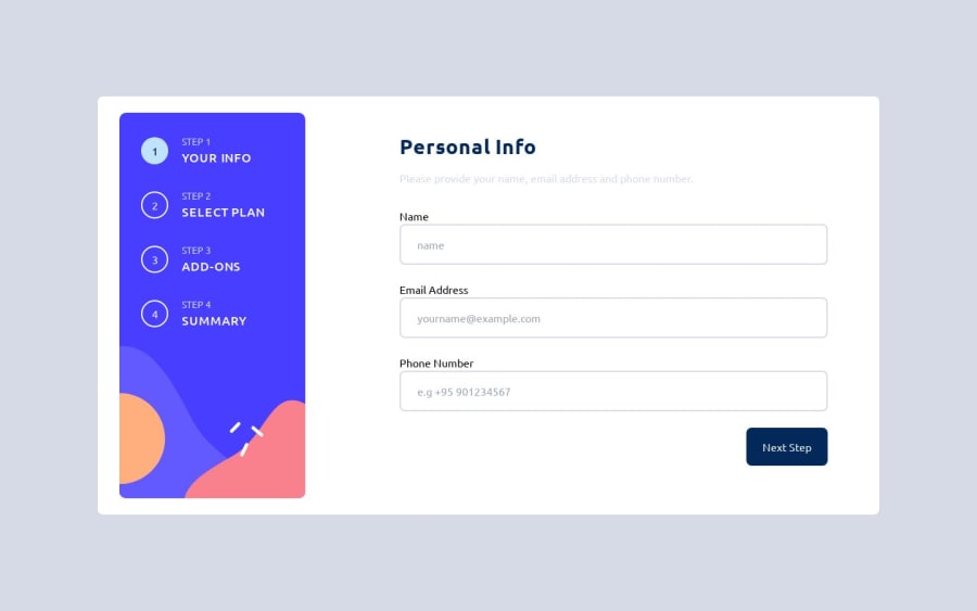 Frontend Mentor | Form step using react and tailwind coding challenge solution