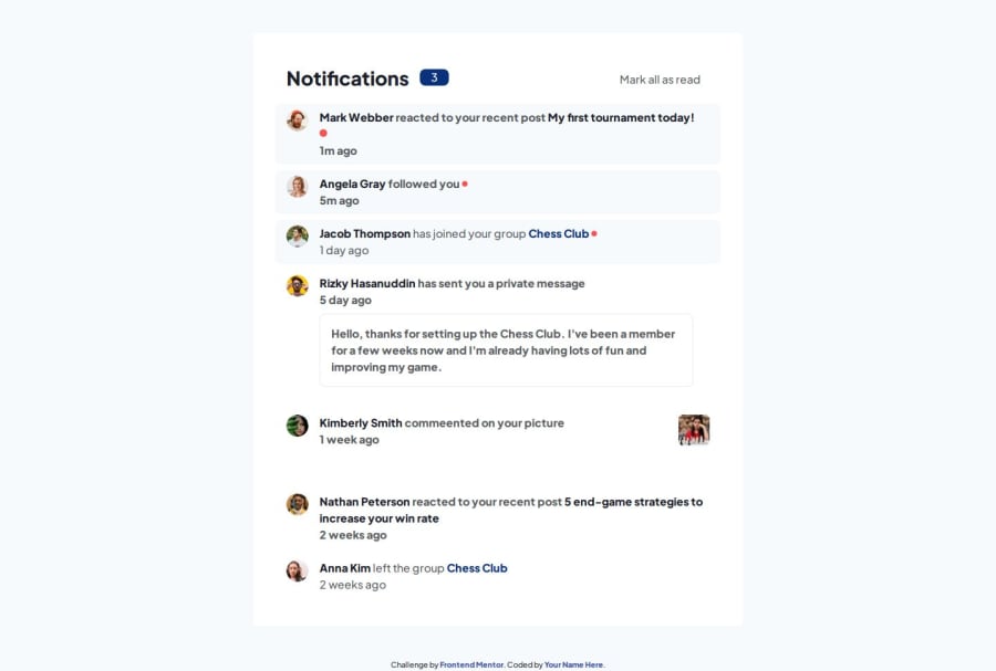 Frontend Mentor Notification Page Coding Challenge Solution