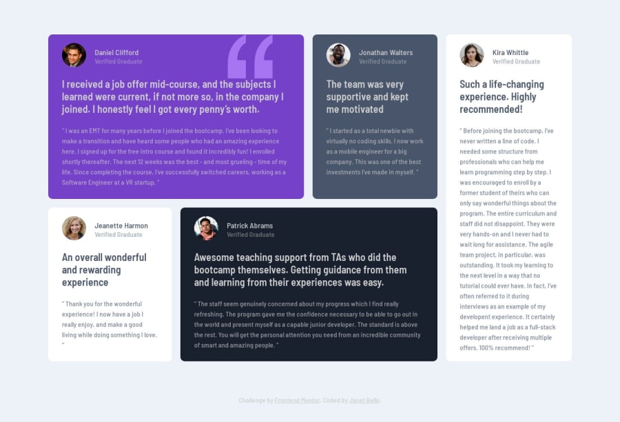 Frontend Mentor Responsive Testimonial Grid Section Coding Challenge