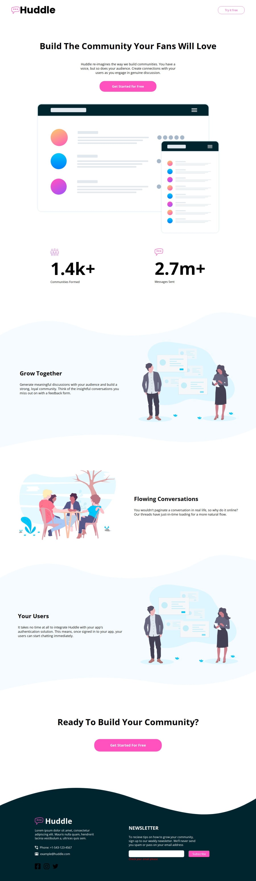 Frontend Mentor | Responsive huddle landing page with curved sections ... Frontend Mentor | Responsive huddle landing page with curved sections ...