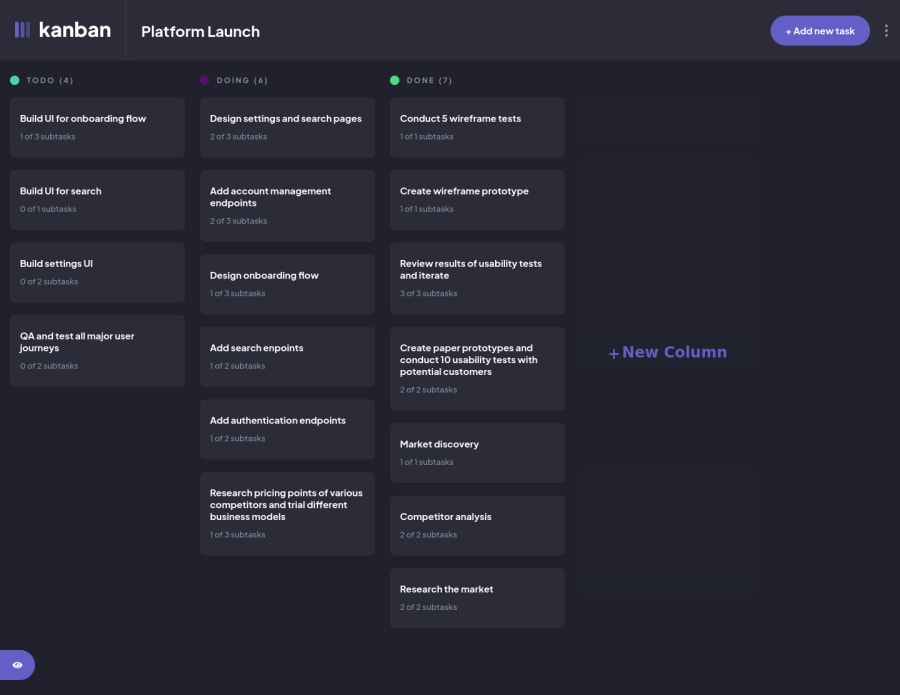 Frontend Mentor Kanban Tasks Css Grid Flexbox Sass Redux Toolkit Redux Persist Coding