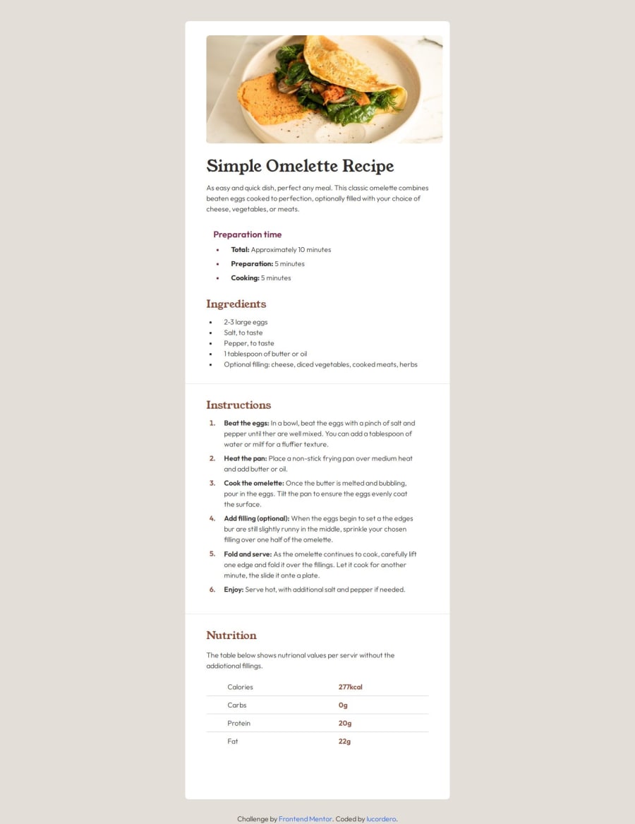 Frontend Mentor Recipe Page With Vite And Tailwindcss Coding Challenge Solution
