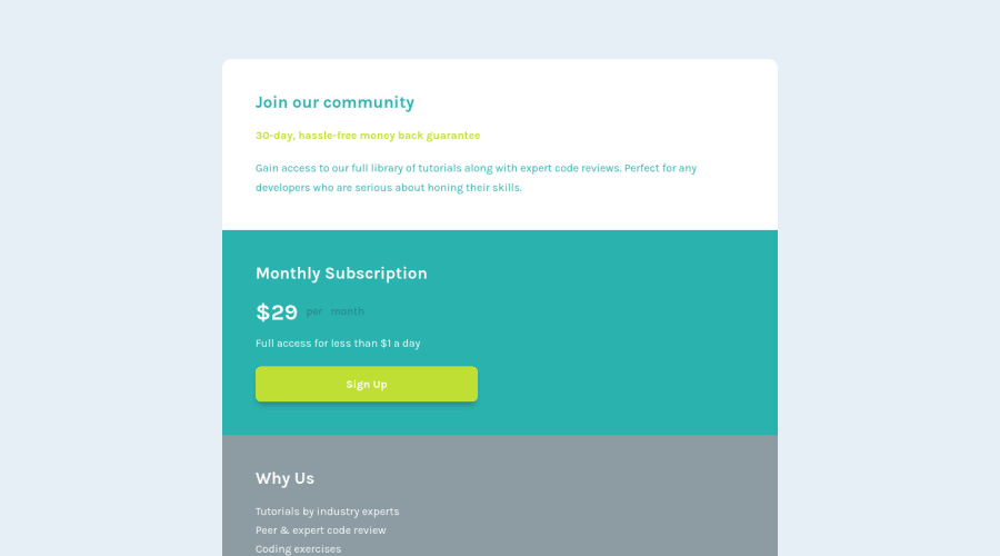 Frontend Mentor Single Price Grid Component Using Css Grid And Flexbox Coding Challenge Solution