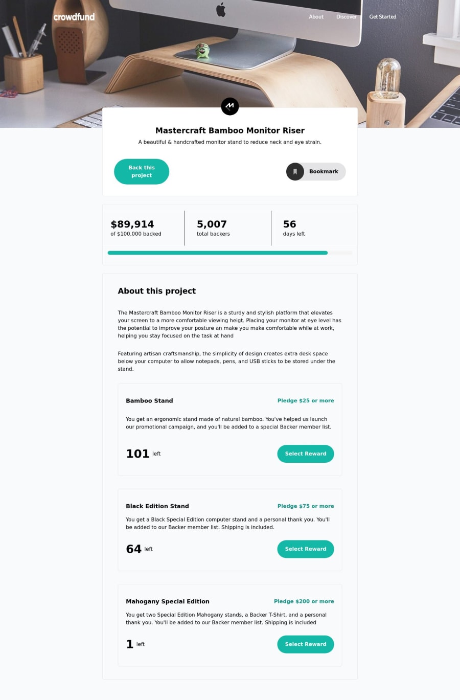Frontend Mentor Crowdfunding Page With Vanilla Javascript And