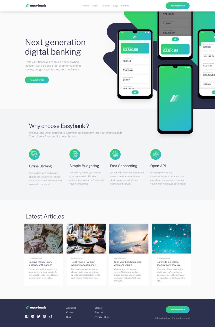 Frontend Mentor Easybanking Landing Page Suing Tailwindcss And Vitejs Coding Challenge Solution