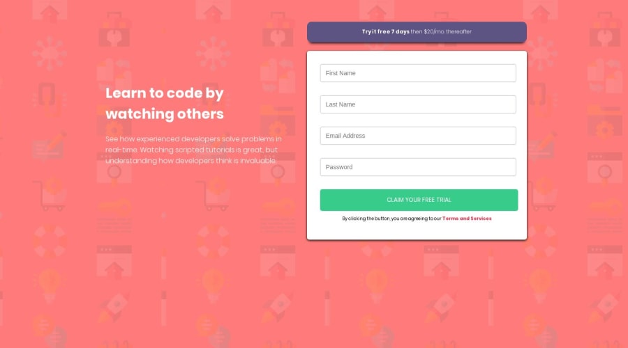Frontend Mentor Responsive Sign Up Form Validation Using Css Flexbox Coding Challenge Solution