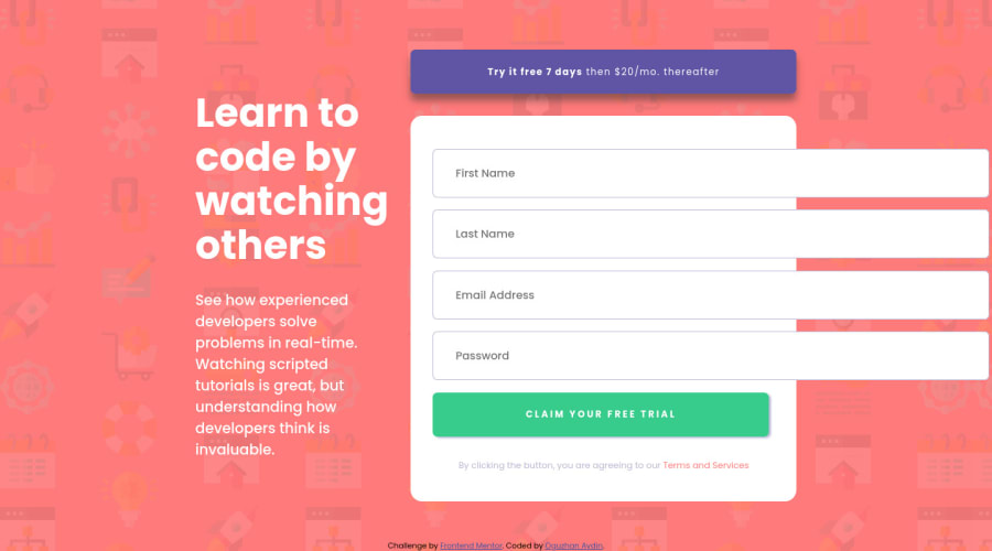 Frontend Mentor Component Signup Form Using Css And Js Coding Challenge