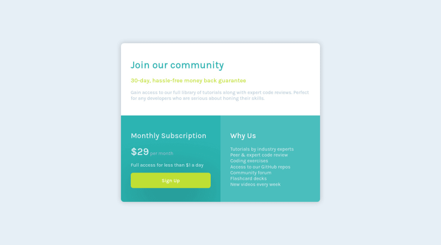 Frontend Mentor Single Price Grid Component Using Html Css Flexbox And Media Queries Coding