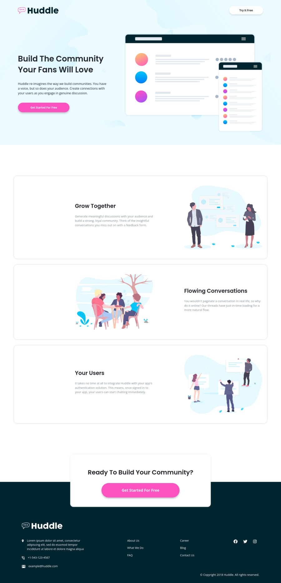 Frontend Mentor Huddle Landing Page With Alternating Feature Blocks Using Css Flex Coding