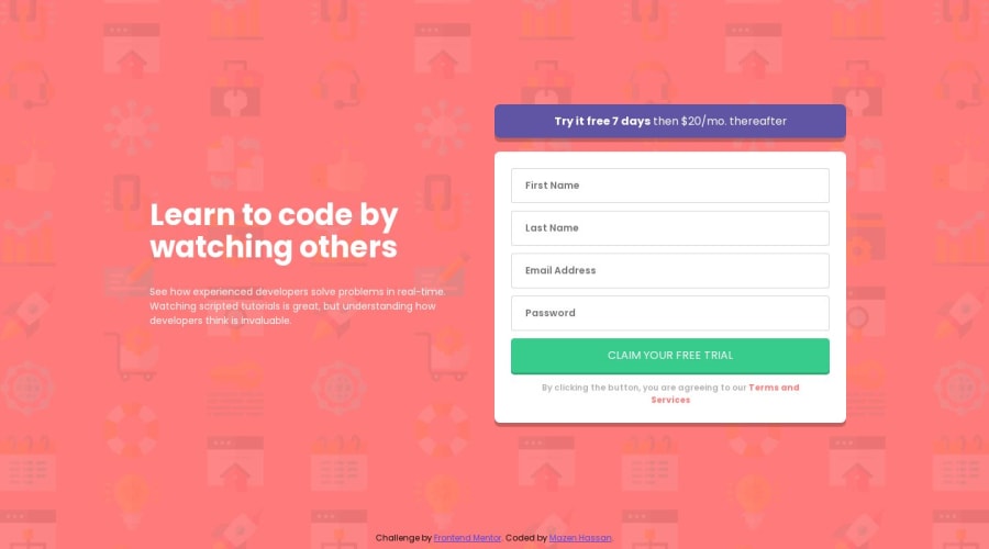 Frontend Mentor Signup Form Using Scss And Js Coding Challenge Solution