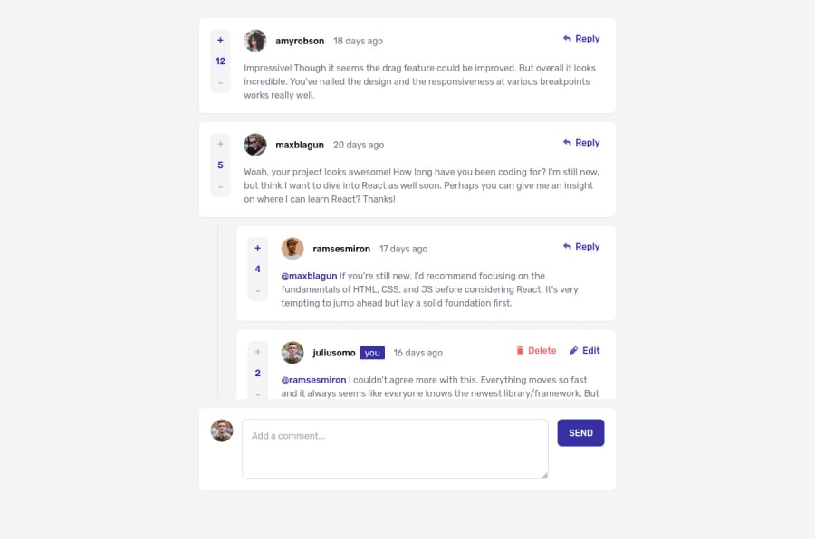 Frontend Mentor Full Stack Interactive Comments Section Coding