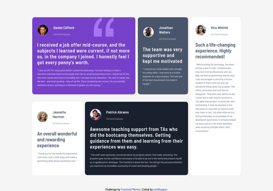 Frontend Mentor Testimonials Grid Section Main Coding Challenge Solution