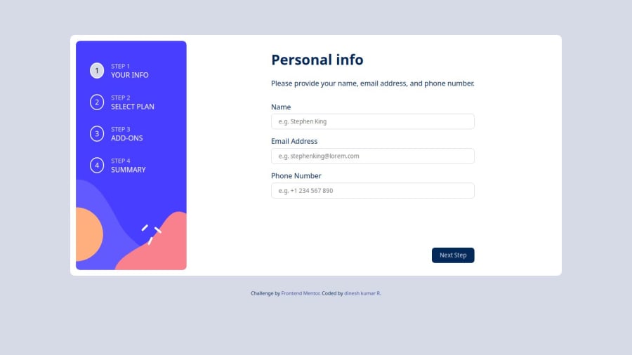Frontend Mentor Multi Step Form Using Html Css Javascript Coding Challenge Solution