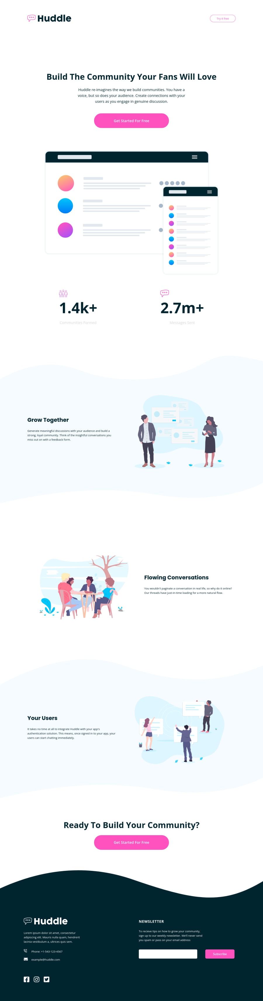 Frontend Mentor Huddle Landing Page With Curved Sections Coding Challenge Solution