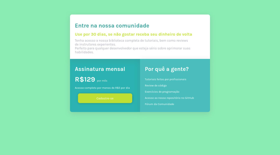 Frontend Mentor Responsive Single Price Grid Using Html And Css Coding Challenge Solution