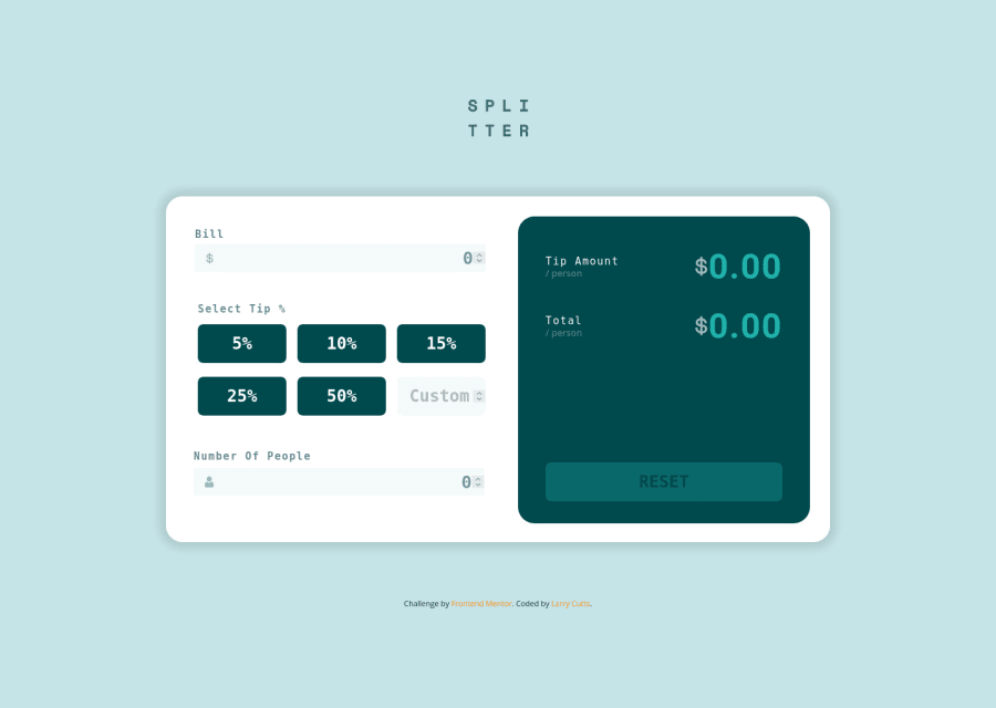 Frontend Mentor Tip Calculator With Css Grid Css Flexbox Vanilla Javascript Coding Challenge