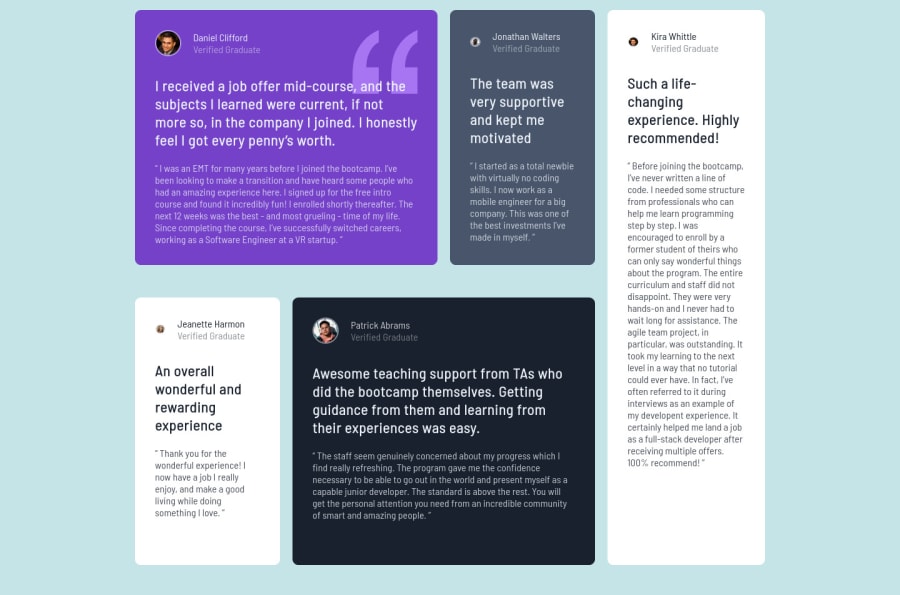 Frontend Mentor Testimonials Grid In Html Css Coding Challenge Solution