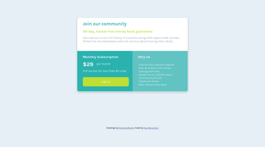 Frontend Mentor Single Price Grid Component Coding Challenge Solution