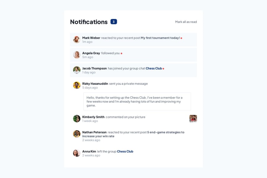 Frontend Mentor Notifications Page Built With Html Css Scss And Javascript Coding Challenge