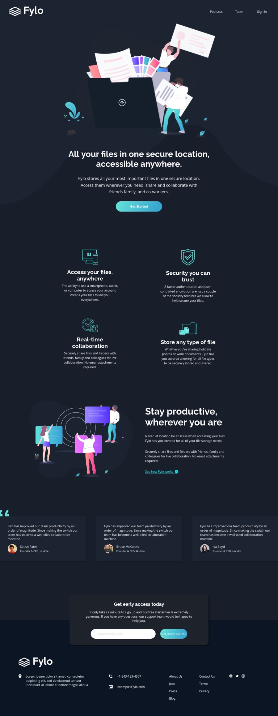 Frontend Mentor Fylo Dark Theme Landing Page Coding Challenge Solution