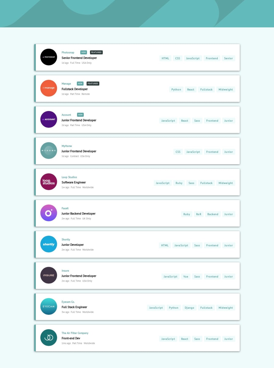 Frontend Mentor Static Job Listing Project With Html Css And Javascript Coding Challenge Solution