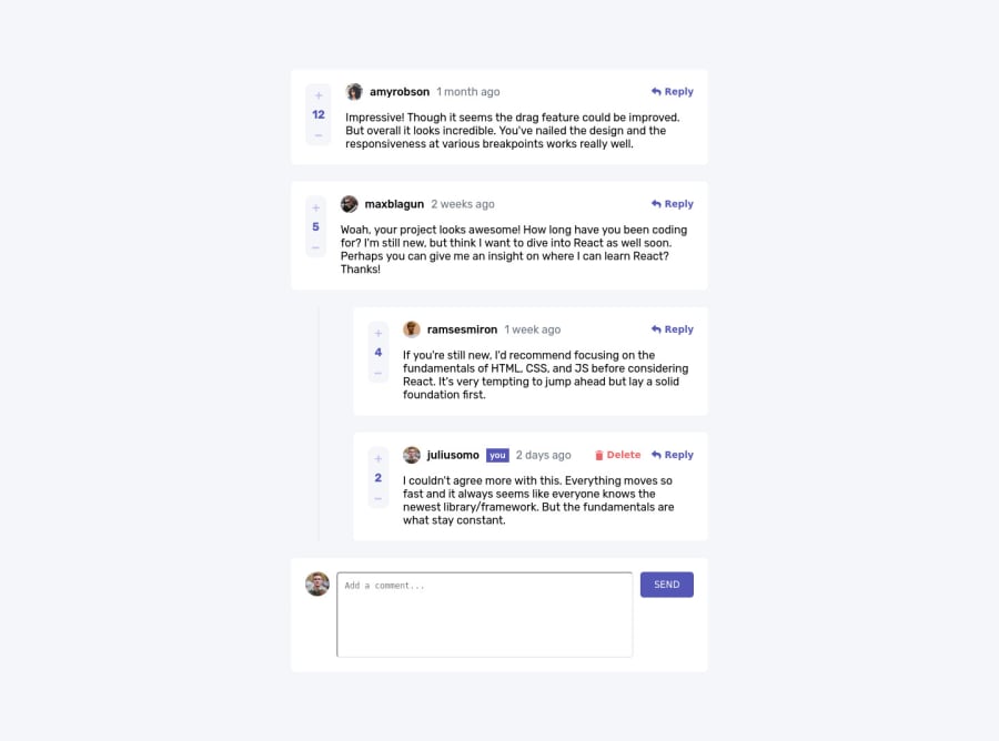 Frontend Mentor Simple Interactive Comments Section Coding Challenge