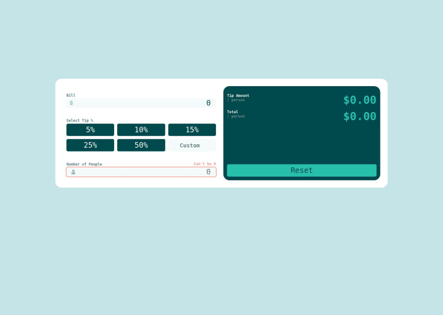 Frontend Mentor Tip Calculator App Using React Css Flexbox Coding Challenge Solution