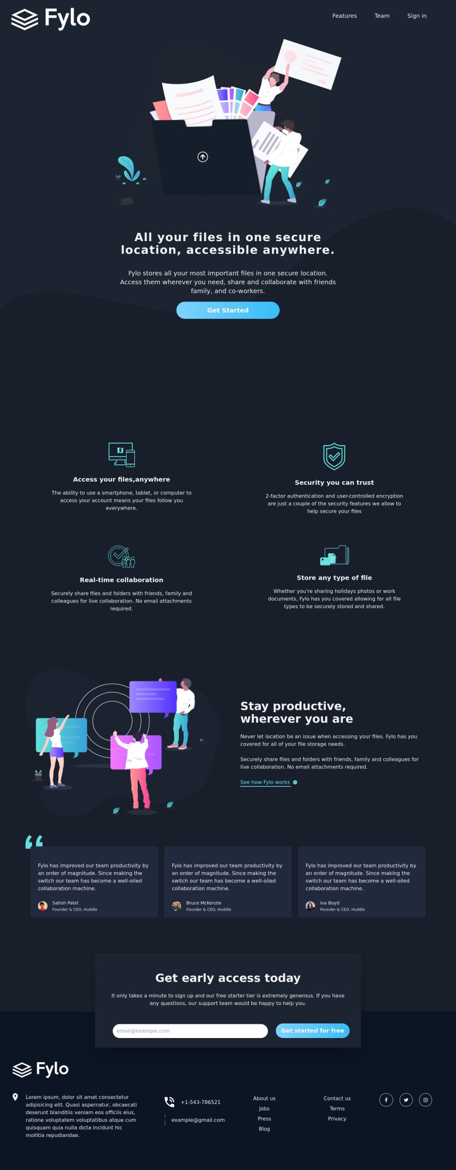 Frontend Mentor Responsive Fylo Dark Theme Landing Page Using