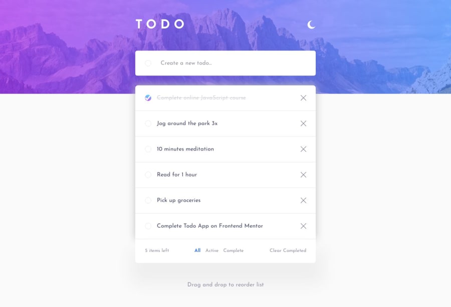 Frontend Mentor Todo App Using React Coding Challenge Solution