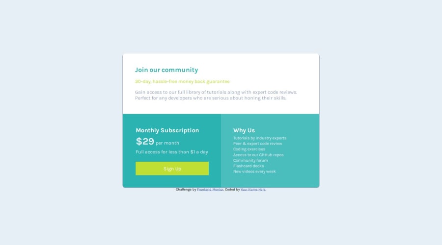 Frontend Mentor Single Price Grid Component Using Html And Css Coding Challenge Solution